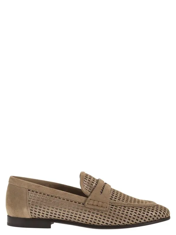 Brunello Cucinelli Sparkling Net Leather Loafers - Cream