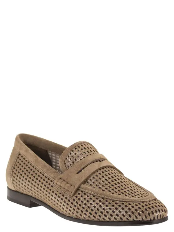 Brunello Cucinelli Sparkling Net Leather Loafers - Cream