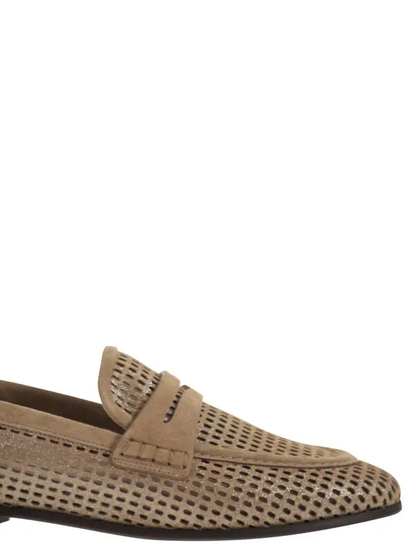Brunello Cucinelli Sparkling Net Leather Loafers - Cream