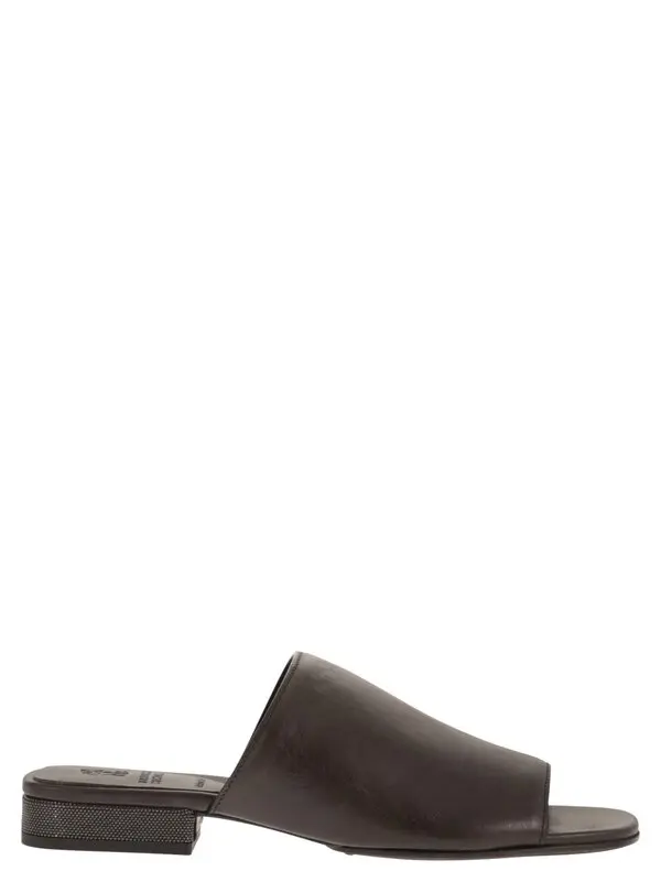Brunello Cucinelli Riding Calfskin Mules With Jewel Embellishment - Brown
