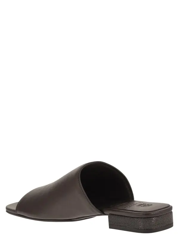 Brunello Cucinelli Riding Calfskin Mules With Jewel Embellishment - Brown
