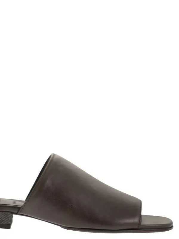 Brunello Cucinelli Riding Calfskin Mules With Jewel Embellishment - Brown