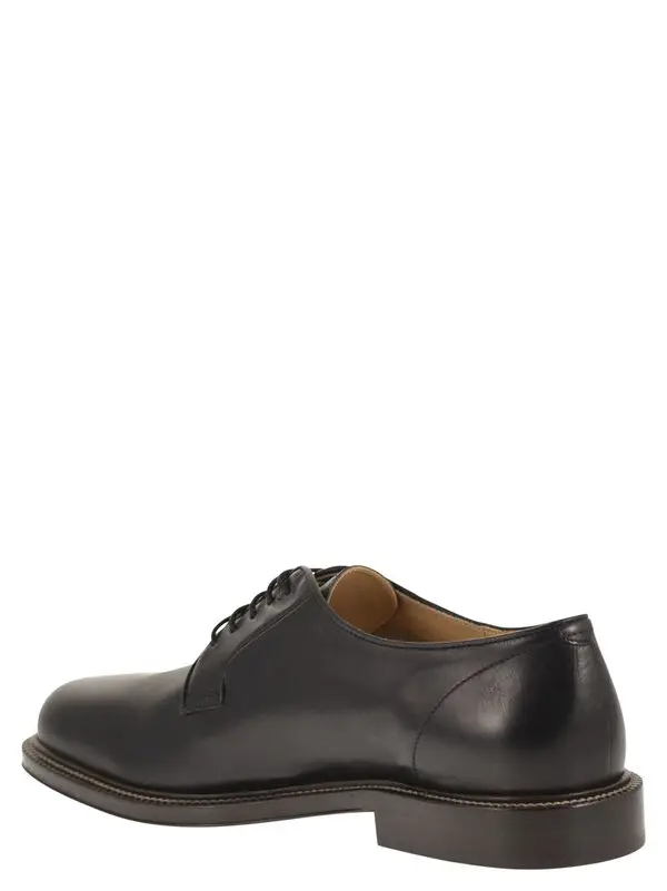 Brunello Cucinelli Derby Shoe In Smooth Calfskin Leather - Black