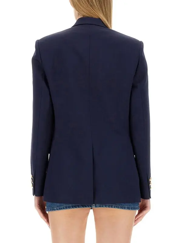 Versace Double-breasted Blazer With Gold Tone Buttons - Blue
