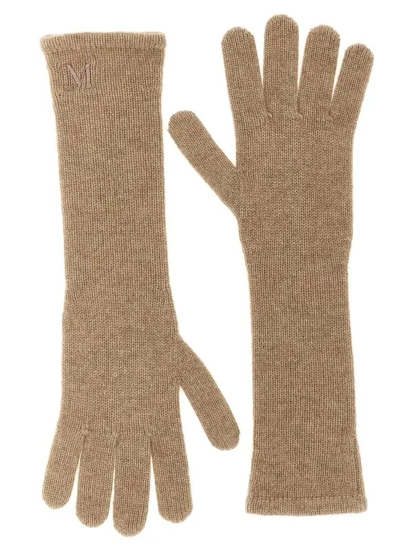 Max Mara Long Cashmere Gloves With Monogram Embroidery - Cream