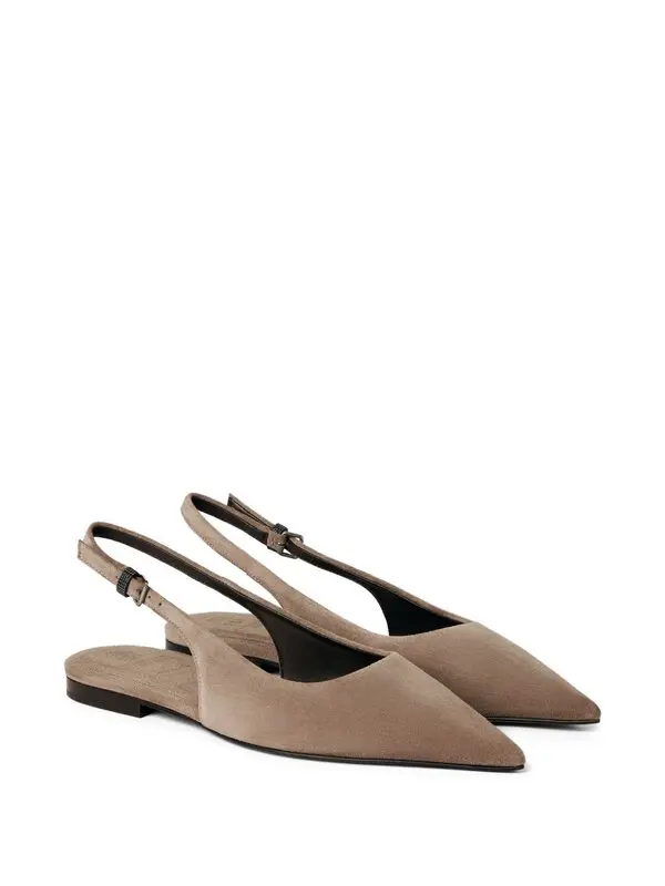Brunello Cucinelli Suede Pointed-toe Slingback Flats - Multicolor