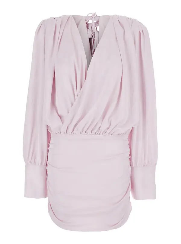 ROTATE BY BIRGER CHRISTENSEN Silk Draped Deep V-neck Dress - Multicolor
