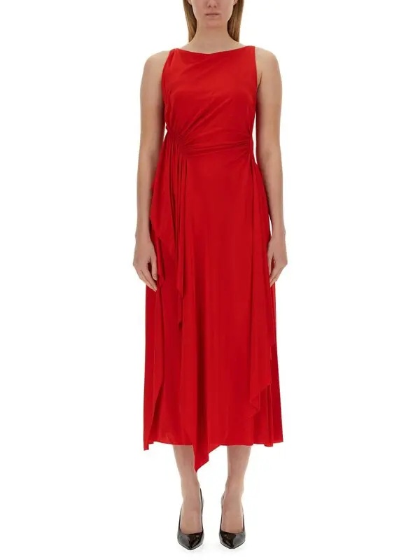 LANVIN Draped Viscose Knit Dress - Red