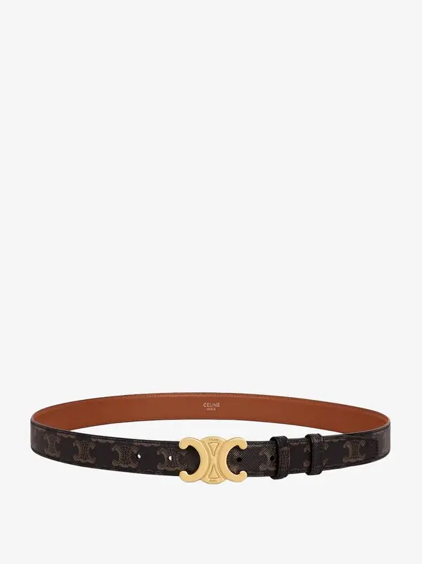 Celine Triomphe Coated Canvas Belt With Gold-tone Logo Buckle - Tan