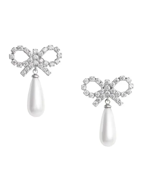 SELF-PORTRAIT Bow And Pearl Drop Earrings - Multicolor