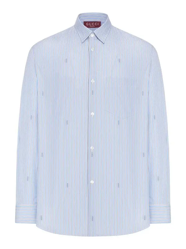 Gucci Striped Cotton Poplin Shirt With Logo - Blue