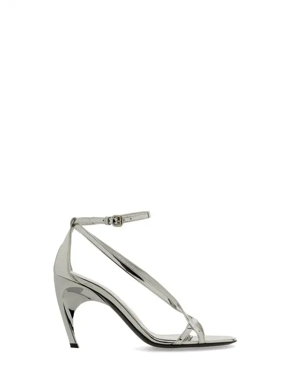 Alexander McQueen Armadillo Metallic Heeled Sandals - Silver