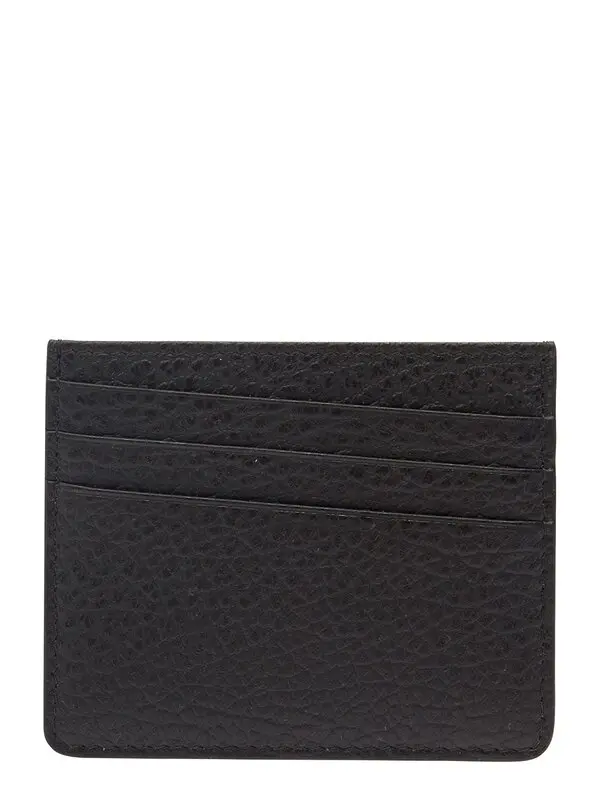 MAISON MARGIELA Black Card Holder With Four Stitches On The Back In Grained Leather For - Multicolor