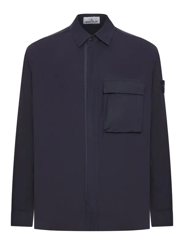 Stone Island Stretch Cotton Canvas Overshirt With Flap Pocket On The Chest - Multicolor