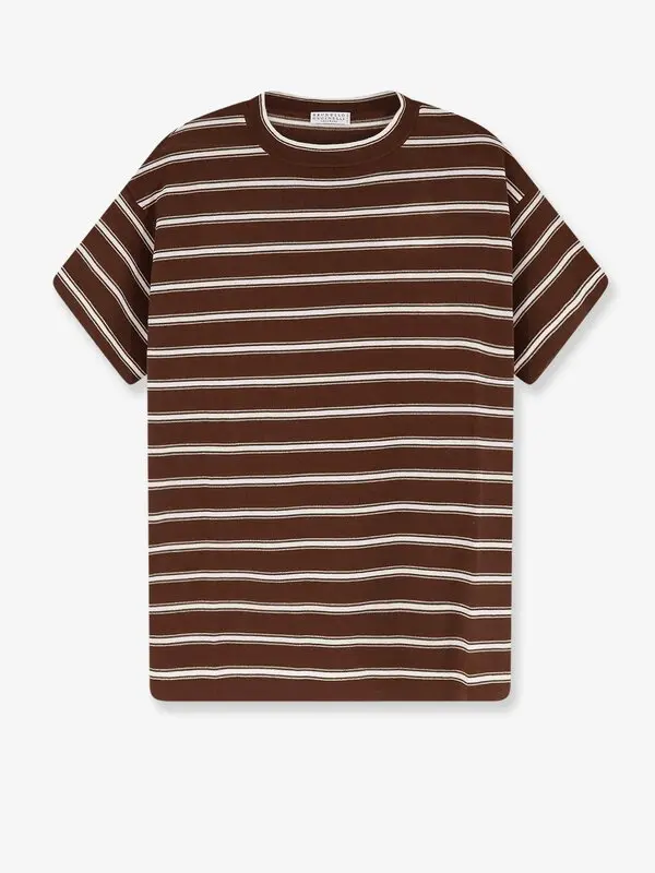Brunello Cucinelli Virgin Wool And Cashmere Blend Striped T-shirt - Multicolor