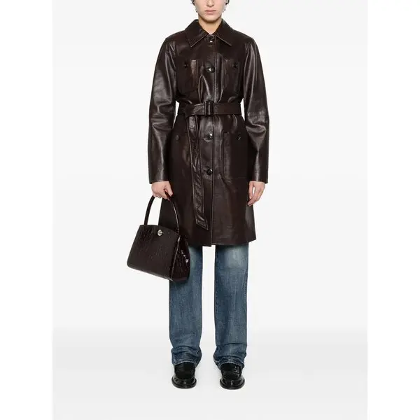 Max Mara Belted Leather Coat - Brown