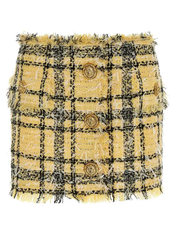 Balmain Lurex Tweed Mini Skirt With Gold Button Detail - Multicolor