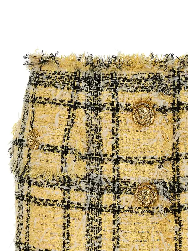 Balmain Lurex Tweed Mini Skirt With Gold Button Detail - Multicolor