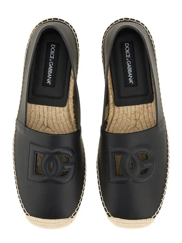 Dolce & Gabbana Leather Espadrilles With Logo Detail - Black
