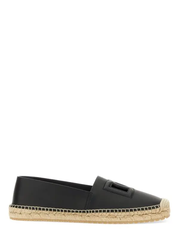 Dolce & Gabbana Leather Espadrilles With Logo Detail - Black