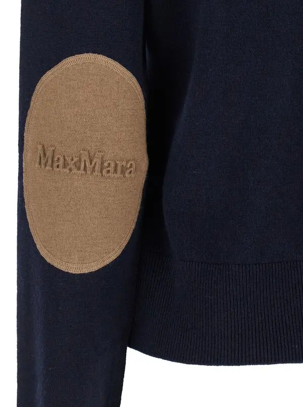 Max Mara Wool Crewneck Sweater With Logo Patch Elbows - Multicolor