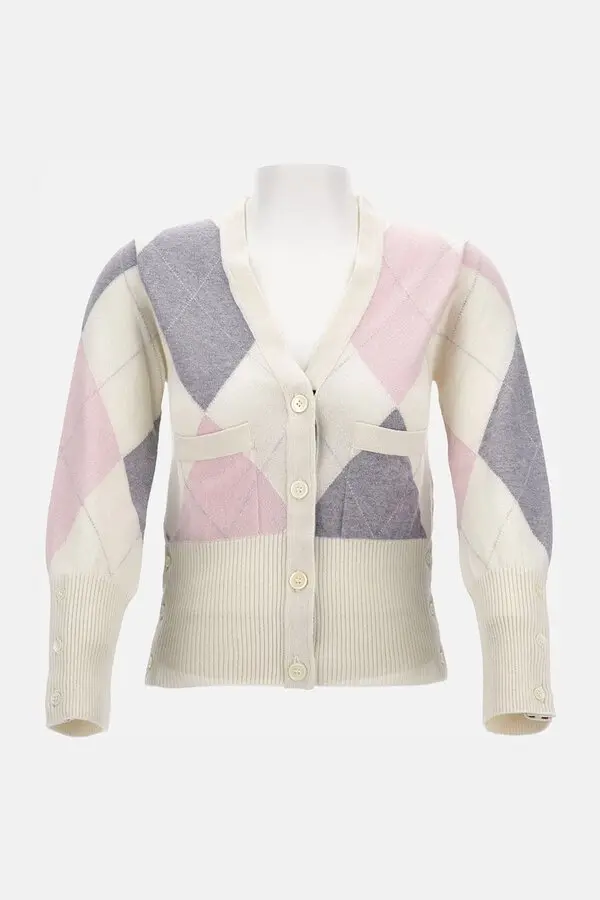 Thom Browne V-neck Cardigan With Geometric Print - Multicolor