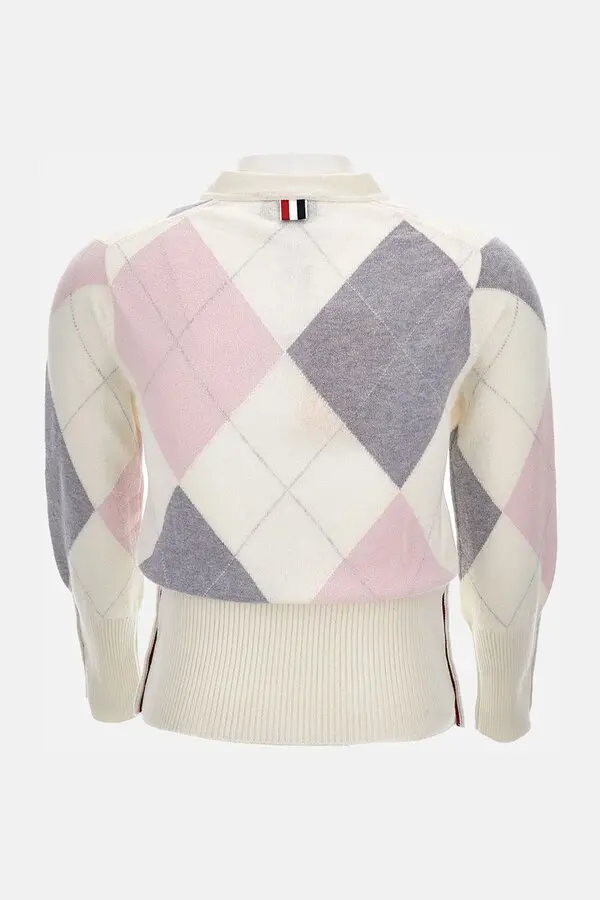 Thom Browne V-neck Cardigan With Geometric Print - Multicolor