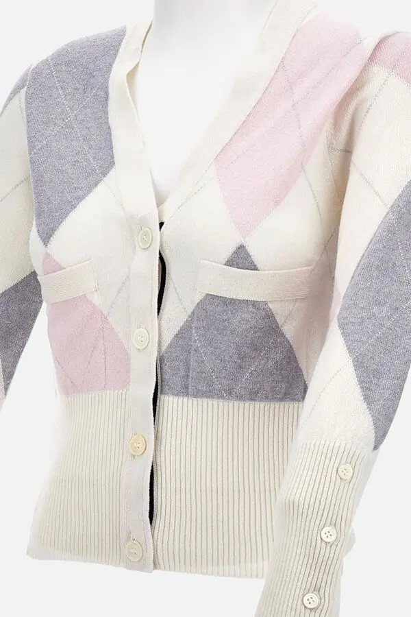 Thom Browne V-neck Cardigan With Geometric Print - Multicolor