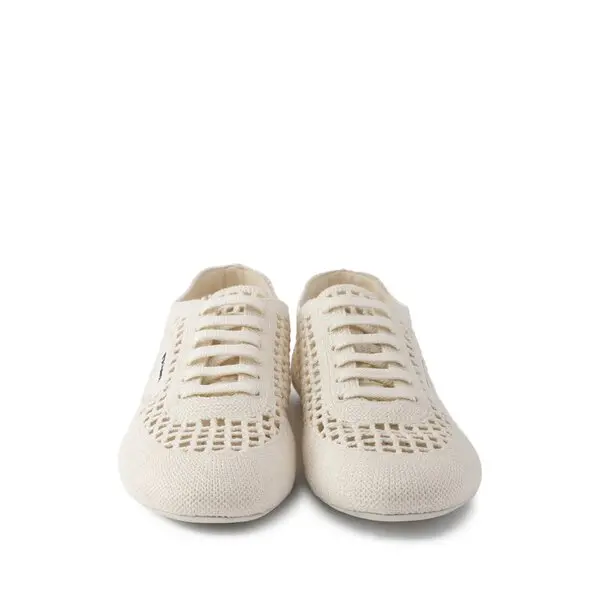 Prada Beige Crochet Lace-up Flat Shoes - White