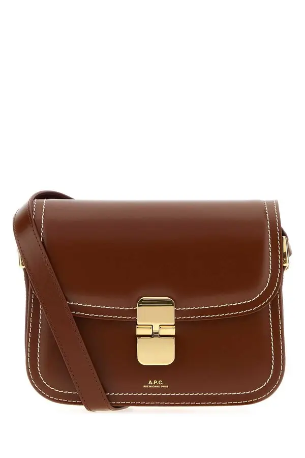 A.p.c. Small Leather Crossbody Bag With Golden Metal Clasp - Brown
