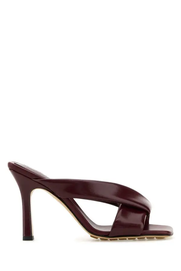 Bottega Veneta Burgundy Leather Riva Mules - Red