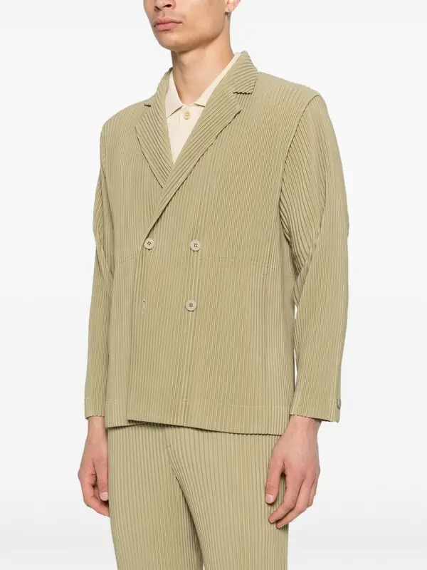 Issey Miyake Green Pleated Double-breasted Jacket - Multicolor