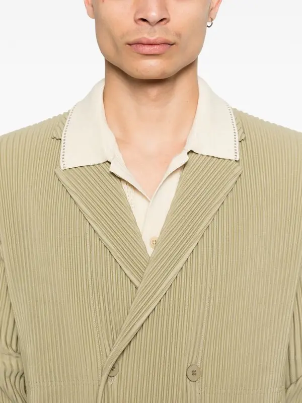 Issey Miyake Green Pleated Double-breasted Jacket - Multicolor