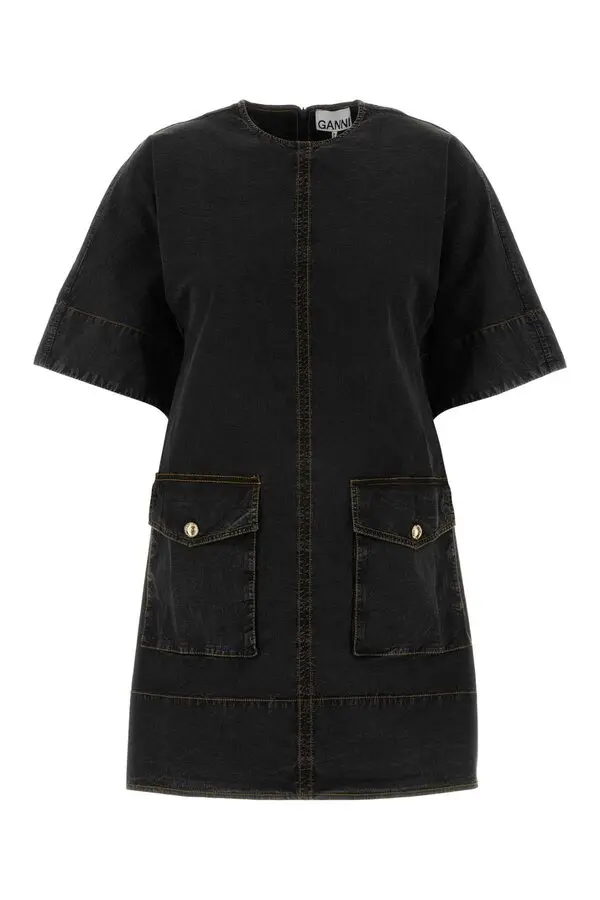 GANNI Stretch Cotton Mini Dress - Black