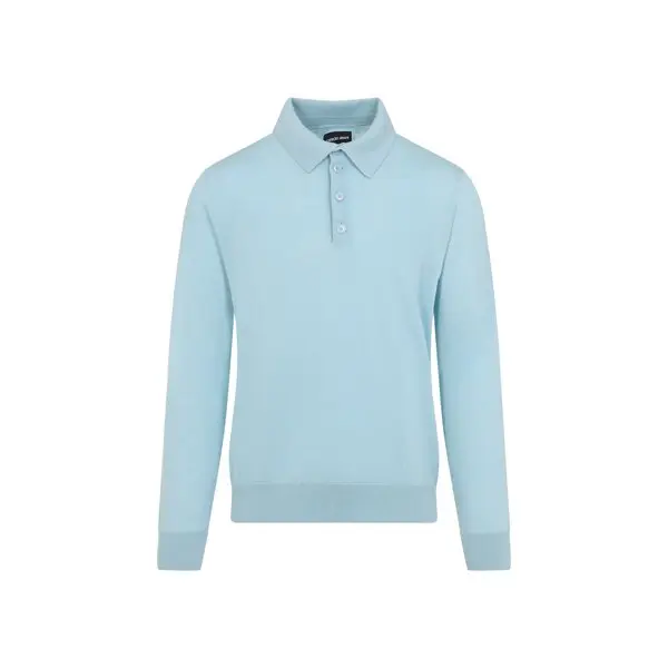 Giorgio Armani Aquamarina Wool Polo Sweater - Blue