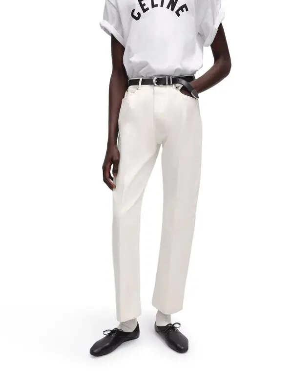 Celine Boyfriend Jeans In White Heavy Stone Wash Denim