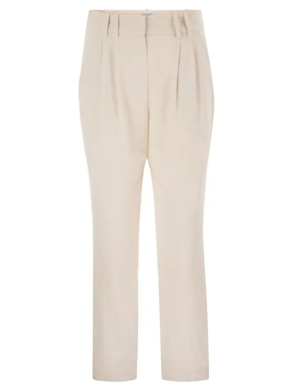 Brunello Cucinelli Stretch Viscose-wool Twill Equestrian Trousers With Jewellery Embellishment - Cream