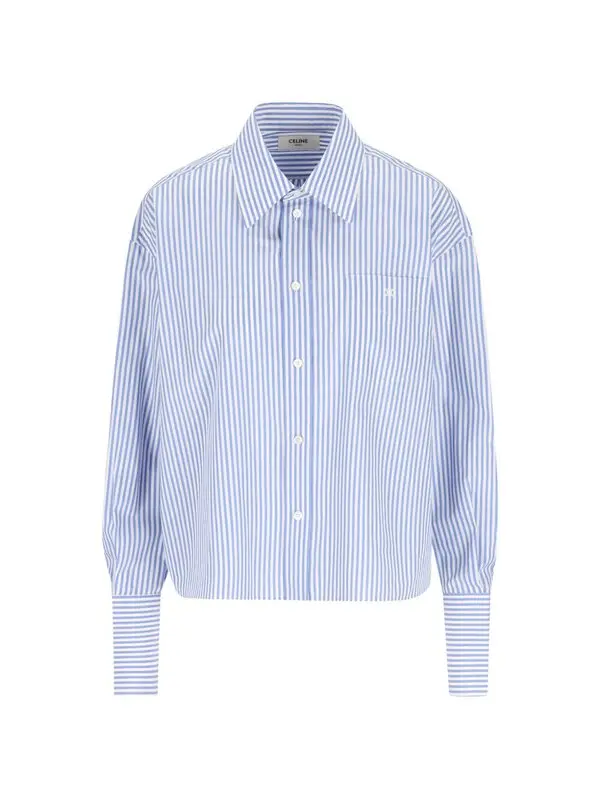 Celine Striped Cropped Cotton Shirt - Multicolor