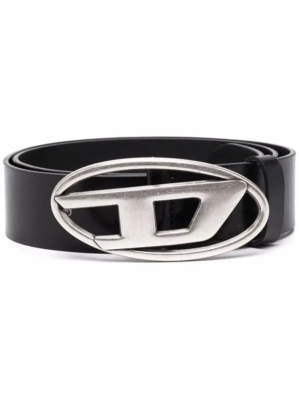 DIESEL® Black Leather Belt With Silver-tone Logo Buckle - Multicolor