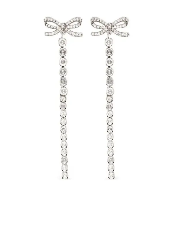 SELF-PORTRAIT Crystal Bow Drop Earrings - Silver