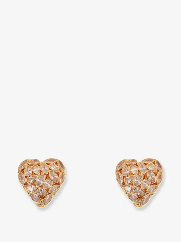 SELF-PORTRAIT Heart-shaped Brass Earrings With Rhinestone Decoration - Gold