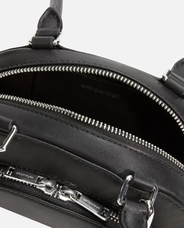 SELF-PORTRAIT Black Leather Mini Shoulder Bag With Charm
