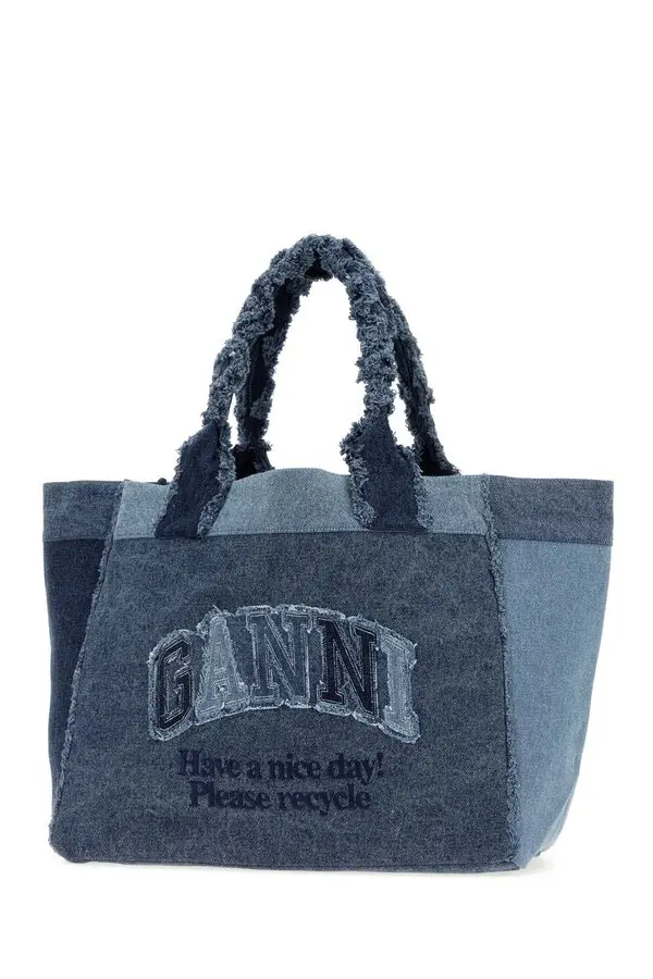 GANNI Denim Medium Trapeze Shopping Bag - Blue
