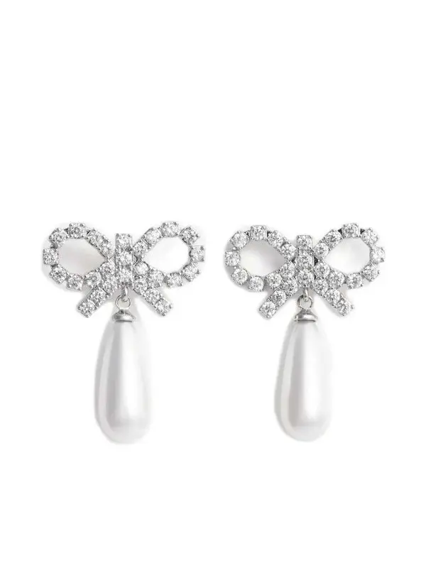 SELF-PORTRAIT Bow And Pearl Drop Earrings - Silver