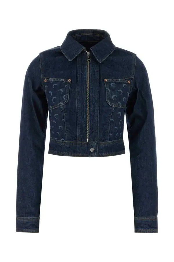 MARINE SERRE Dark Denim Cropped Jacket - Blue