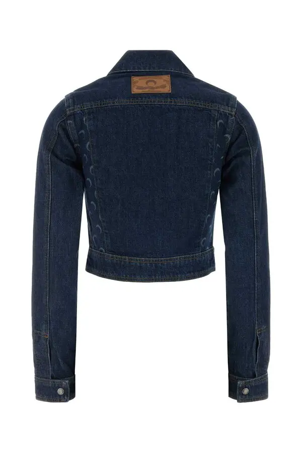 MARINE SERRE Dark Denim Cropped Jacket - Blue