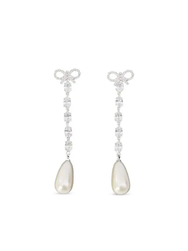 SELF-PORTRAIT Tone Crystal Embellished Faux Pearl Drop Earrings - Silver