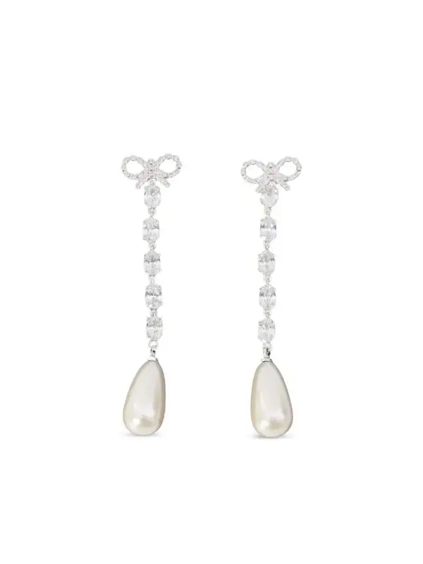 SELF-PORTRAIT Tone Crystal Embellished Faux Pearl Drop Earrings - Silver
