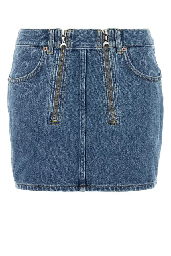 MARINE SERRE Denim Mini Skirt With Zipper Detail - Blue