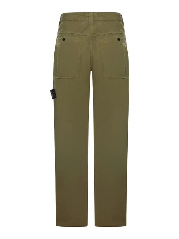 Stone Island Cotton Trousers With Logo Patch - Green